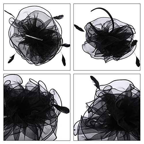Women Hat Feather Chiffon Hat Solid Color Party Head Accessories Headband Or Clip for Girls Hat Blue
