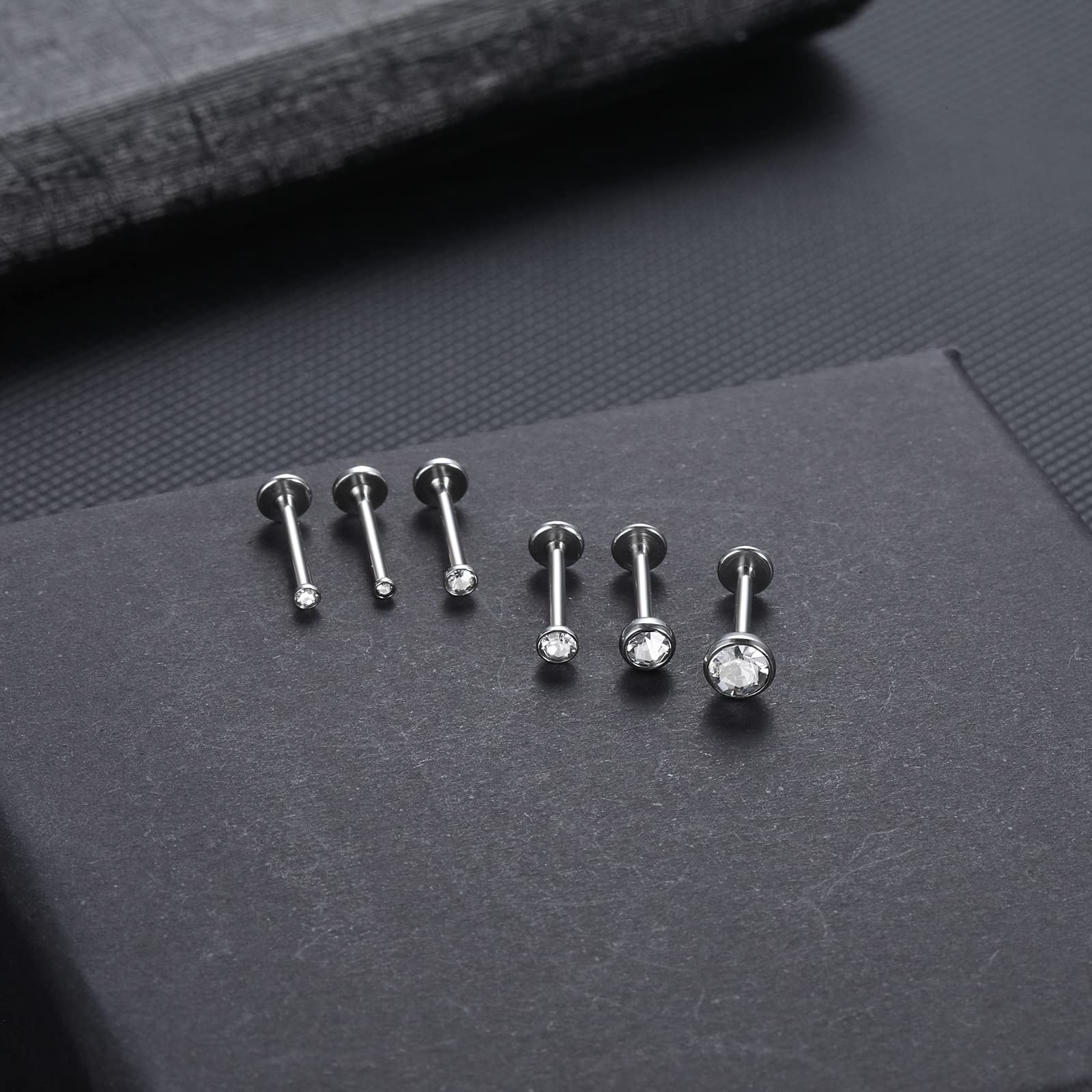 Xpircn 16G Labret Monroe Lip Rings Stainless Steel CZ Crystal Lip Ring Studs Ear Tragus Helix Cartilage Conch Piercing 6mm 8mm 10mm (Crystal Top 1.2 * 10)