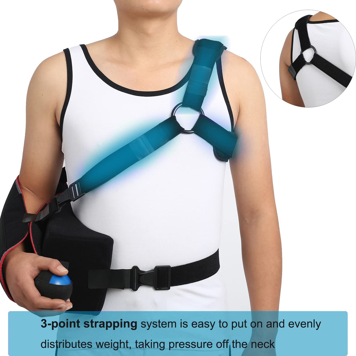 Universal Shoulder Abduction Sling with 30° Abduction Pillow 3-point Strap Exercise Ball Adjustable- Immobilizer for Injury Support Rotator Cuff, Sublexion, Surgery, Dislocated, Broken Arm - Brace