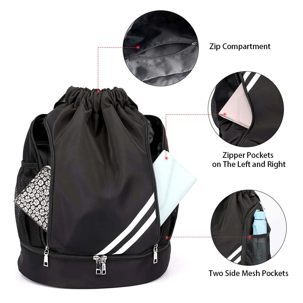 ONSHONE 2023 New Gym Sports Backpack, Drawstring Backpack with Shoe Compartment and Water Bottle Mesh Pocket, Draw String Back Bag for Women Men
