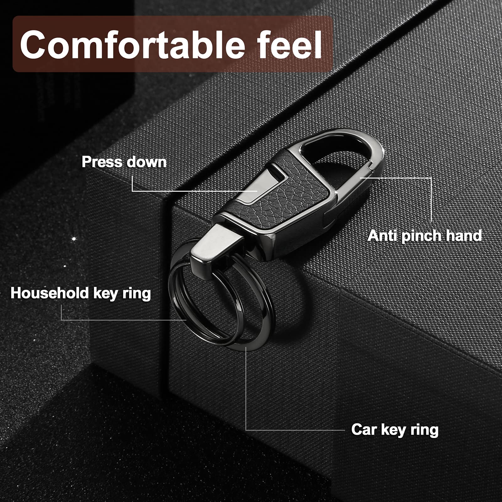 Taeekiy key chain simple design.Leather keychain feels comfortable, Perfect match for your keys, car key chains etc. Gift box packaging. Keychains for Women or man(Black keychain)