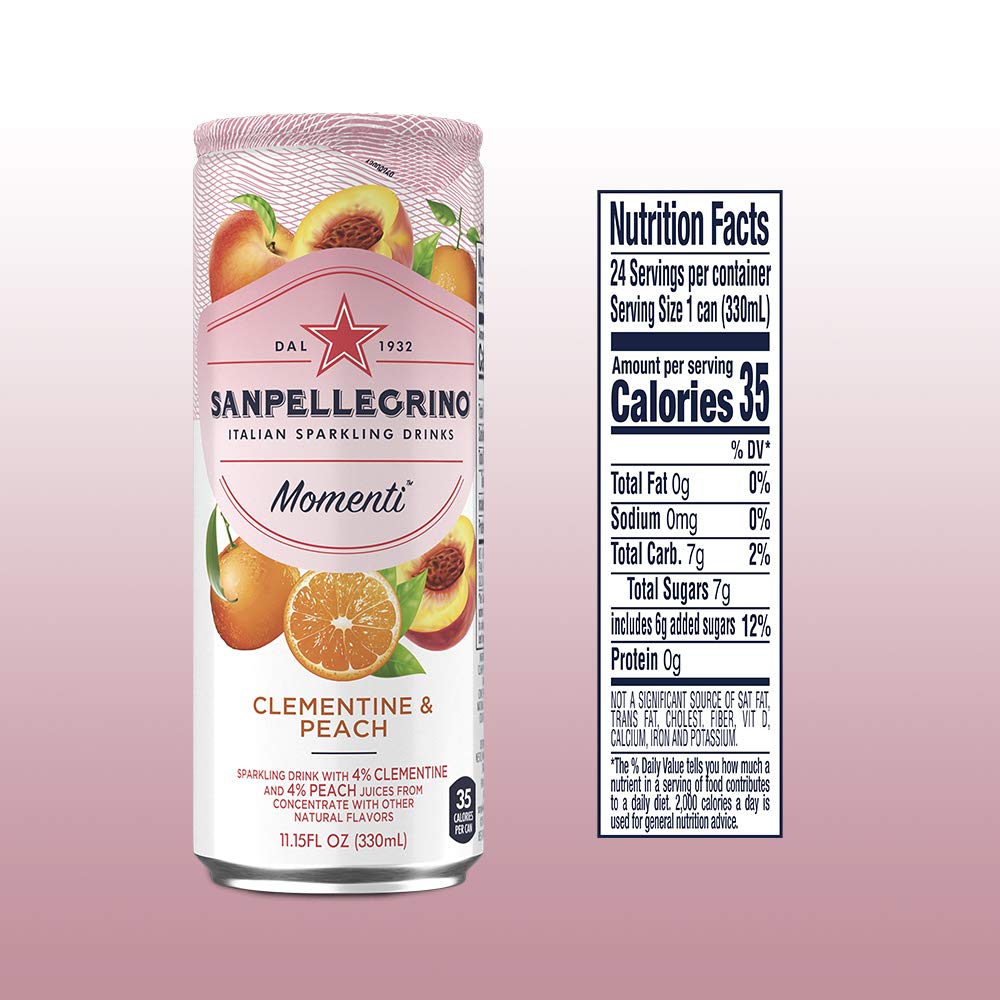 Sanpellegrino Momenti Clementine and Peach Flavored Sparkling Drink, 11.15 Fl Oz (Pack of 24)