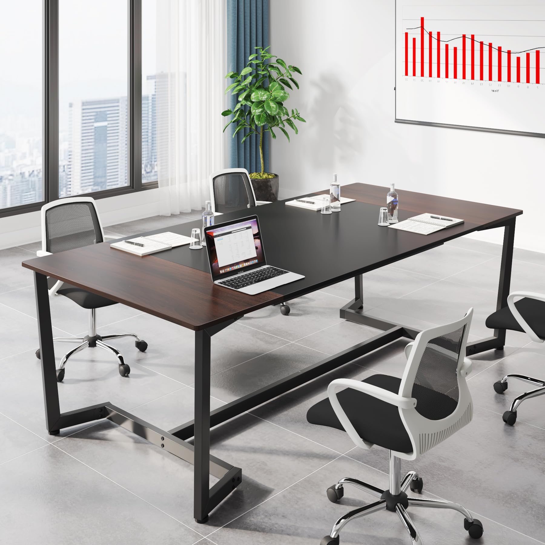 Tribesigns 6FT Conference Table, 70.8L x 31.5W inch Meeting Table for Office Conference Room, Modern Rectangular Seminar Training Table, Metal Frame, Rustic Brown/Black