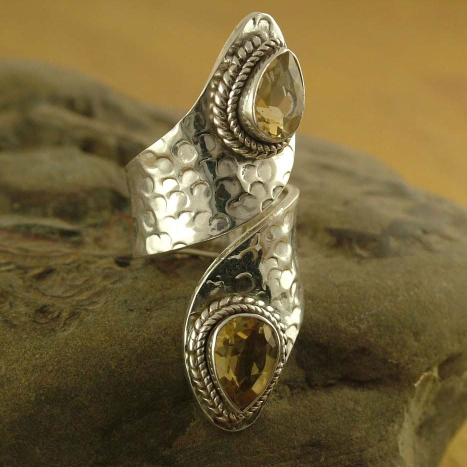 NOVICA Artisan Handmade Citrine Wrap Ring .925 Sterling Silver with Gemstone Jewelry Yellow Multi India Happiness Birthstone 'Golden'
