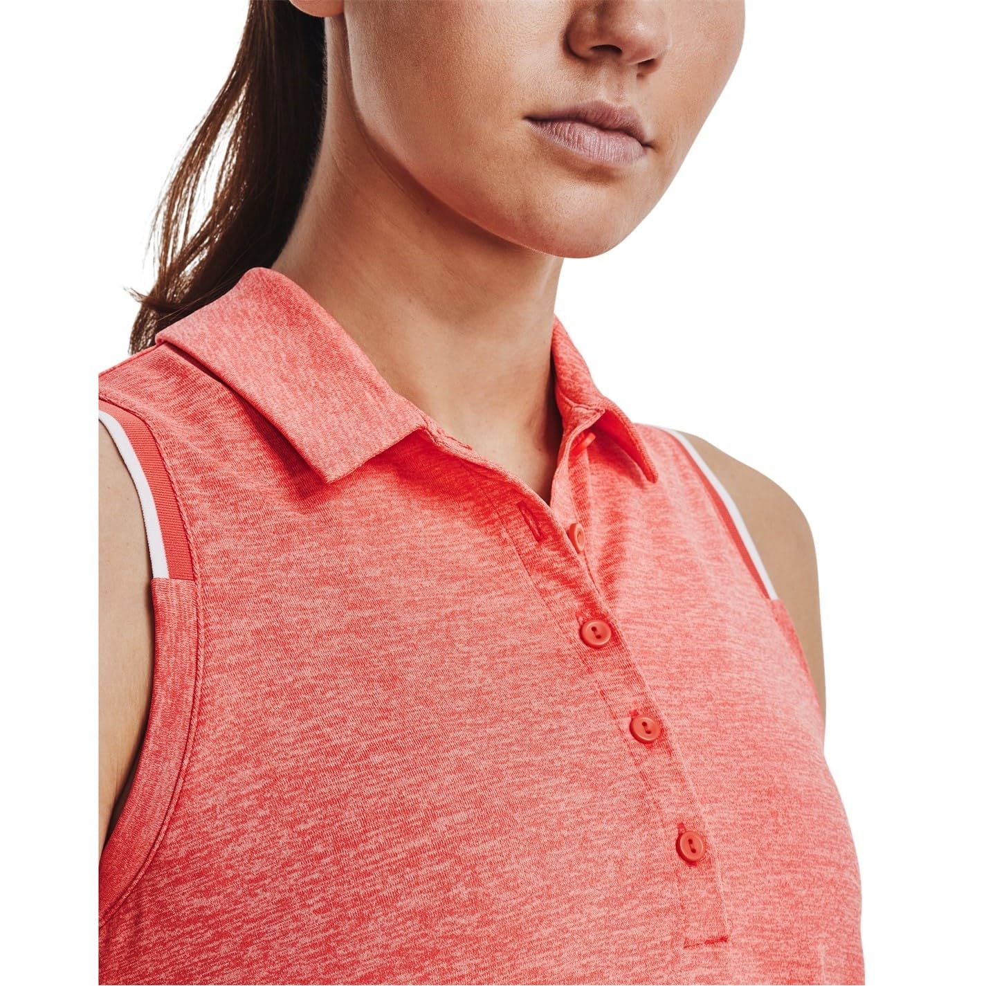 Under Armour Women's Zinger Point Sleeveless Golf Polo, Vermillion (872)/Metallic Silver, Medium