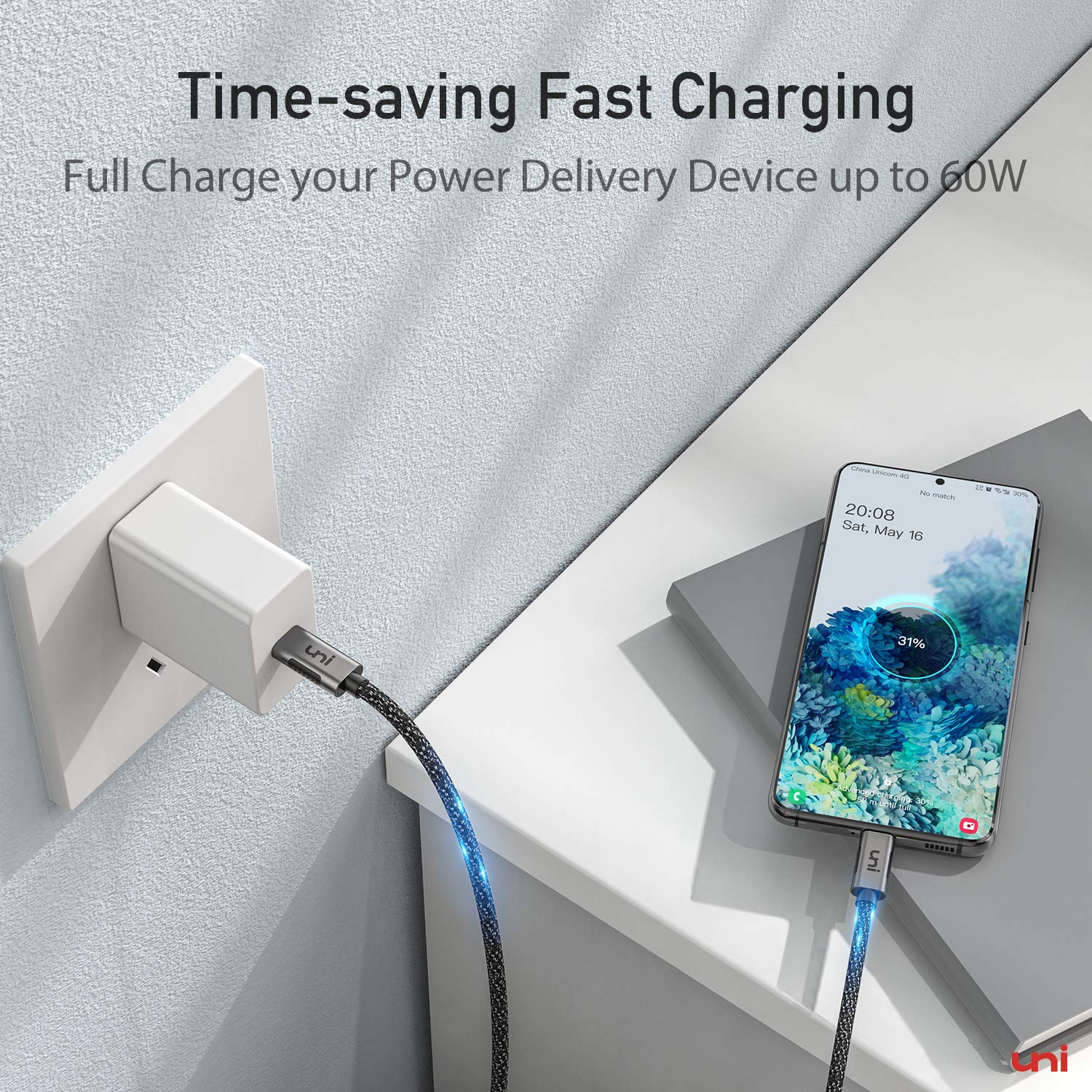 USB C to USB C 60W Cable 10ft, uni Type C to Type C Fast Charging Cable (Braided Nylon) Compatible with iPad Pro 2020, MacBook Air/Pro 2020, Samsung Galaxy S21/S20 Ultra, Nintendo Switch and More