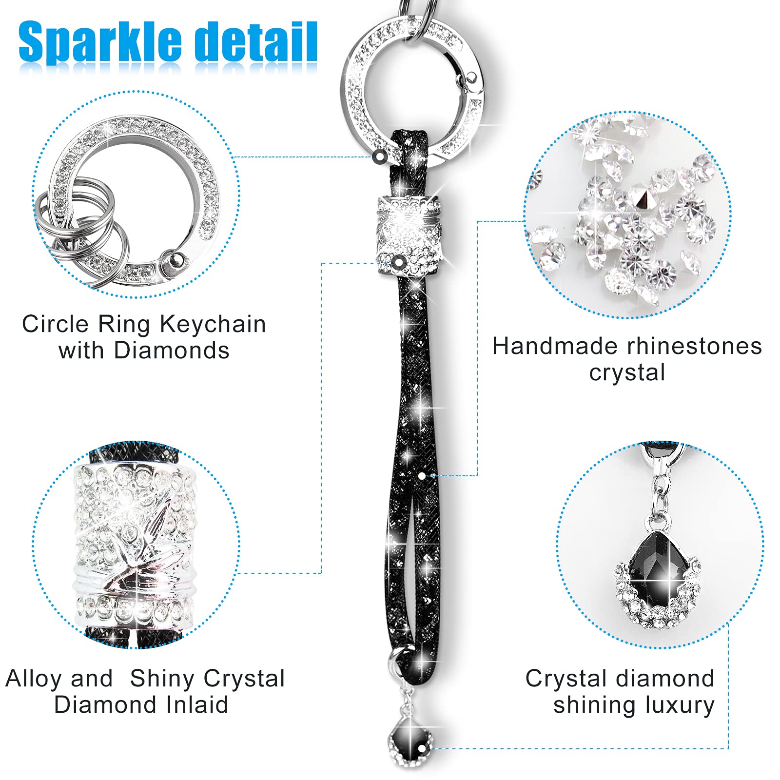 Yiflin Cute Car keychain for Women, Crystal Keychain Accessories,Bling Finger Lanyard for Keys, Car key (Silver, Small)