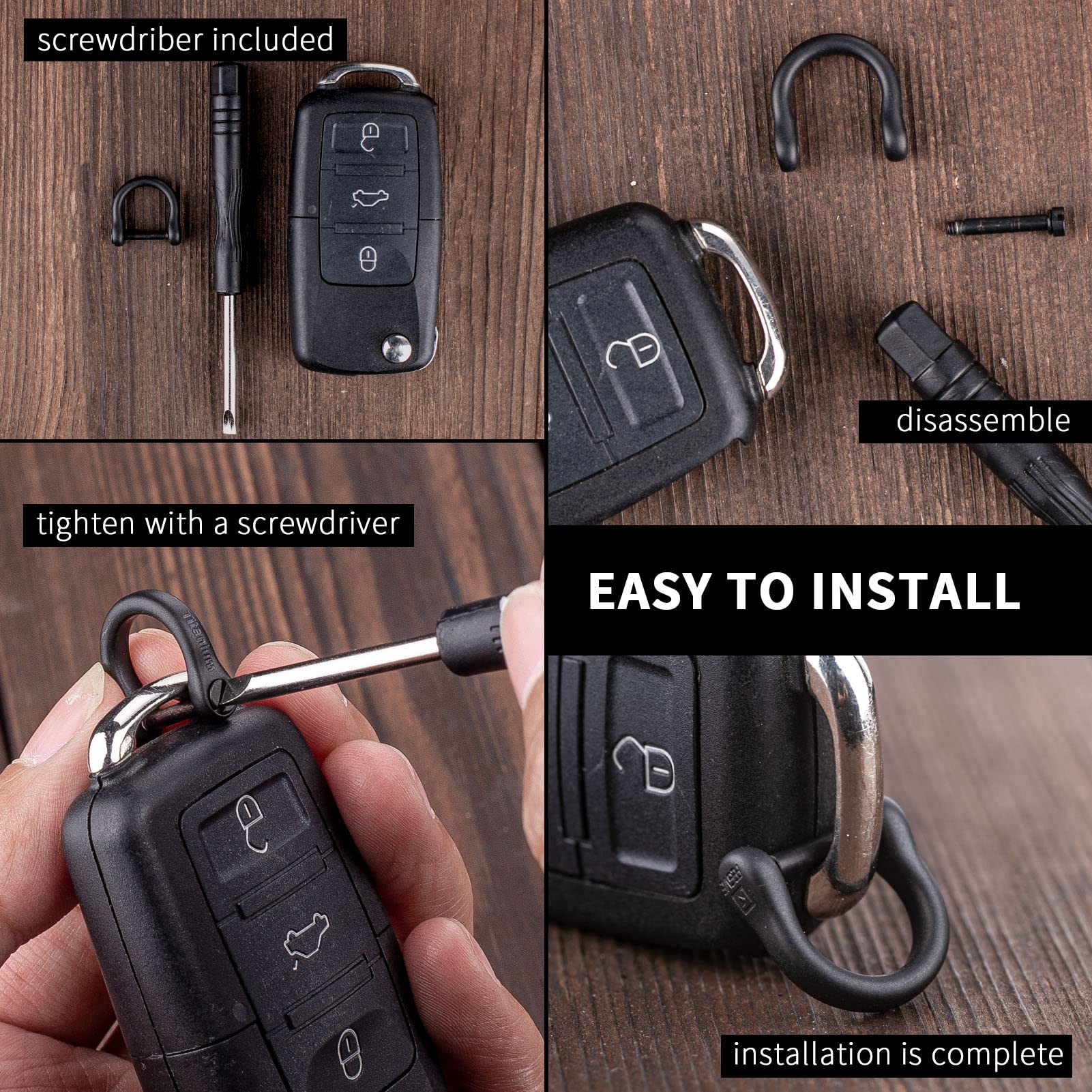 TISUR Titanium Key Ring,D-Rings Key Rings for Keychains Heavy Duty with Screw Shackle, Car Key Chain Ring for Men and Women 2 Pcs (Black Matte XS)
