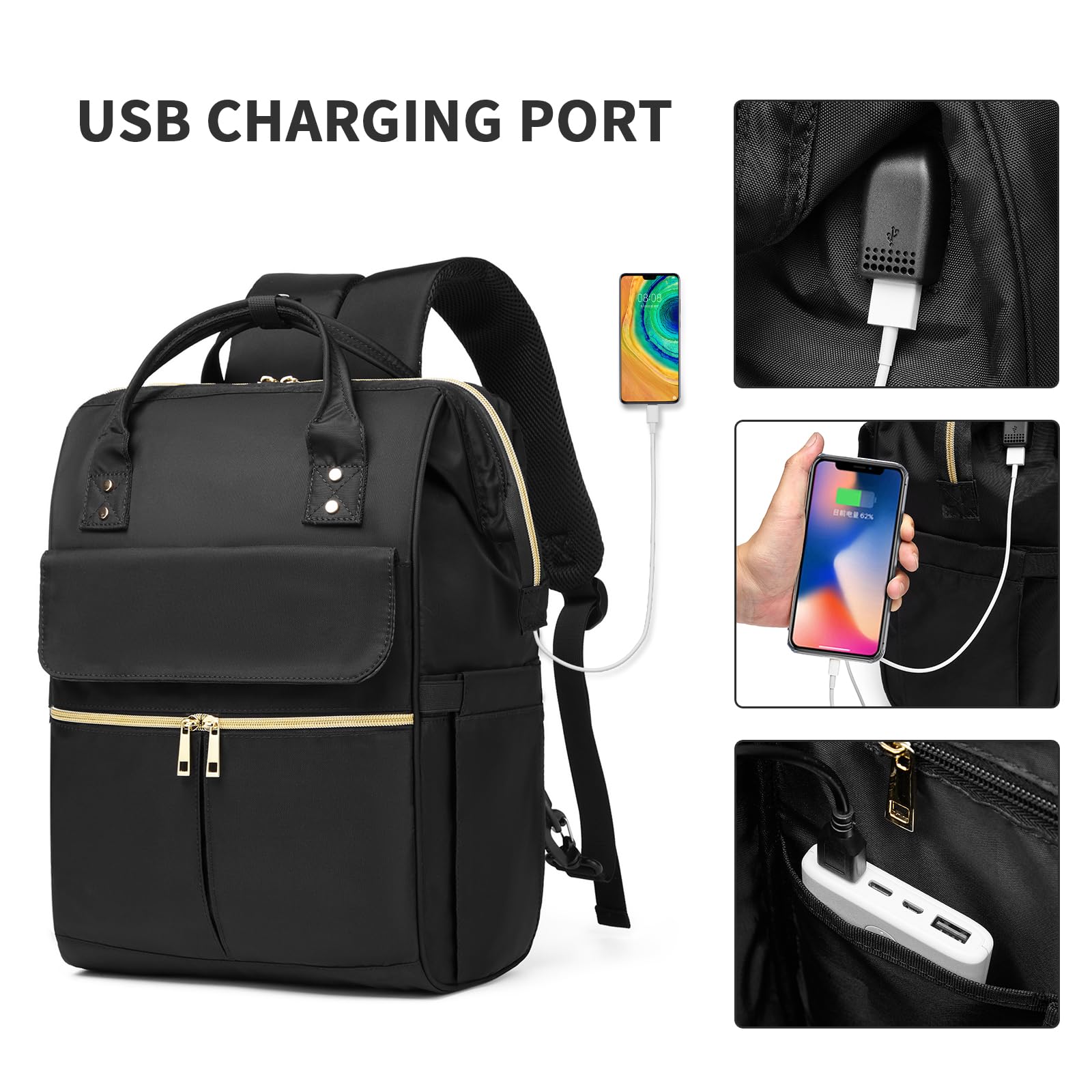 seyfocnia Laptop Backpack for Men,15.6 Inch Computer Bags for Laptops for Men Travel Backpack Purse Nurse Teacher Backpack College Work Bags Waterproof Laptop Backpack for Women with USB Port,Black