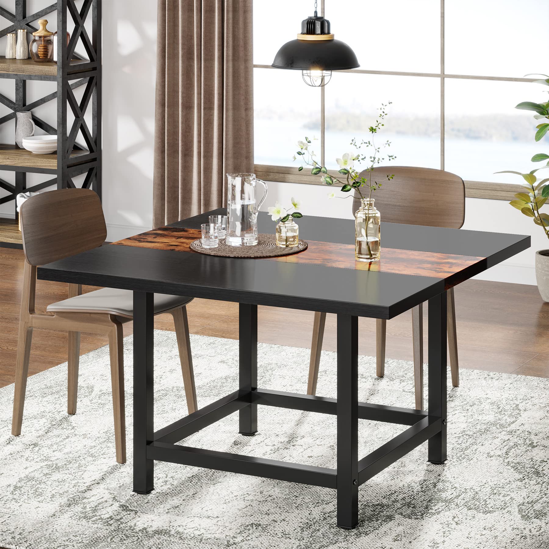Tribesigns Small Conference Room Table for 4 People, Rustic Square 40- Inches Wood Computer Desk for Home Office, Small Space (Chair not Included)