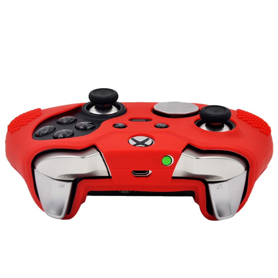 SKINOWN Silicone Skin Case Anti-Slip Protective Cover for Xbox One Elite Controller with 2 Thumb Grips(Red)