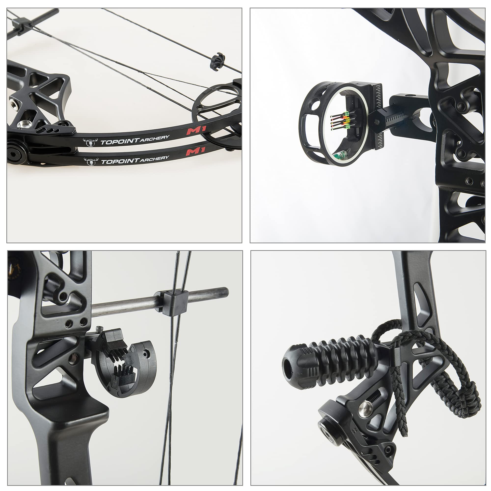 TOPOINTARCHERY M1 Compound Bow Package , 19"-30" Draw Length,19-70Lbs Draw Weight,320fps IBO Limbs Made in USA (Smoke)