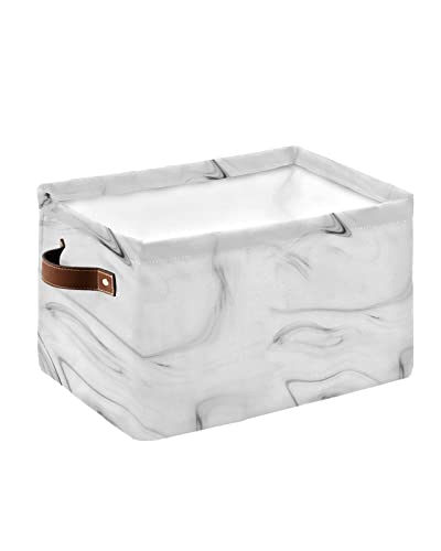 Storage Baskets for Shelves, Foldable Rectangle Storage Baskets, White Marble Texture Storage Containers for Organizing Dorm Closet Room(15” x 11” x 9.5”)