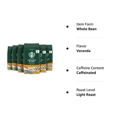 Starbucks Whole Bean Coffee—Starbucks Blonde Roast Coffee—Veranda Blend—100% Arabica—6 bags (12 oz each)