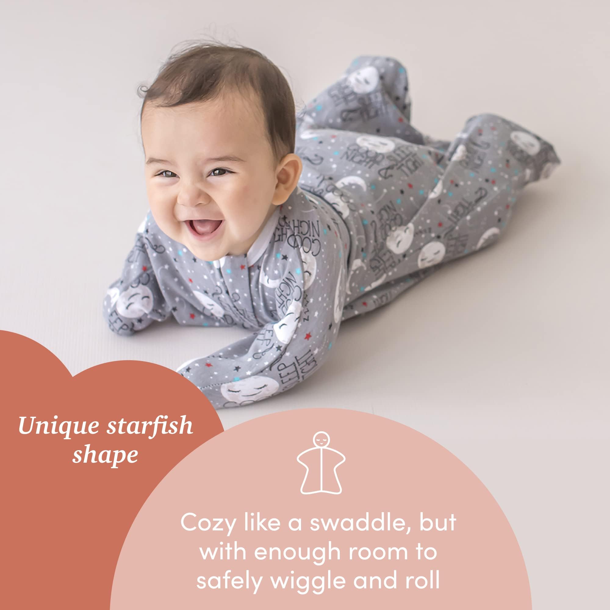 SleepingBaby Zipadee-Zip Transition Swaddle and Snuggle Strap Bundle - Baby Swaddling Blanket with Zipper - Wearable Blanket - Goodnight Moon, Small (4-8 Month)