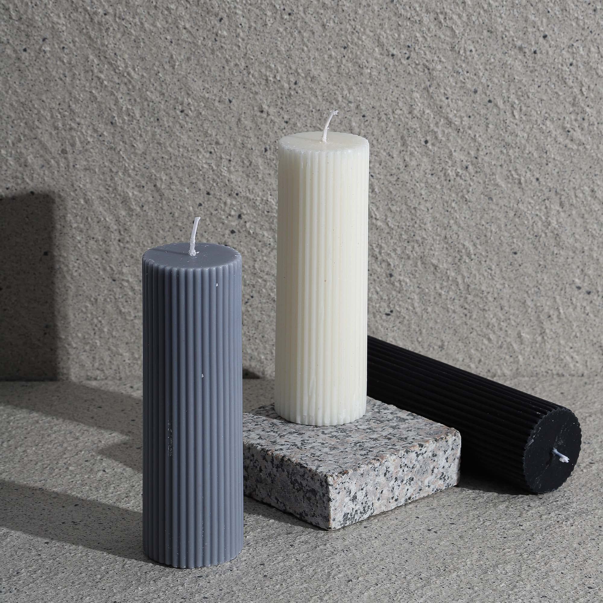 Ribbed Pillar Candles 2x6'' Fluted Column Modern Home Décor Vanilla Scented Soy Wax Handmade (4 Packs, Cloudy Blue)