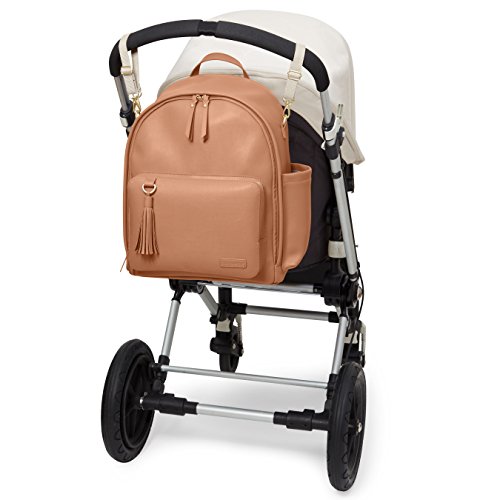 Skip Hop Diaper Bag Backpack: Greenwich Multi-Function Baby Travel Bag with Changing Pad and Stroller Straps, Vegan Leather, Caramel