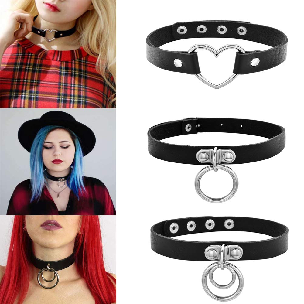 WeeH Gothic Choker Set for Women and Men - Pack of 8pcs Black PU Choker Punk Rock Necklace Vintage Collar Cosplay Choker Costume Accessory