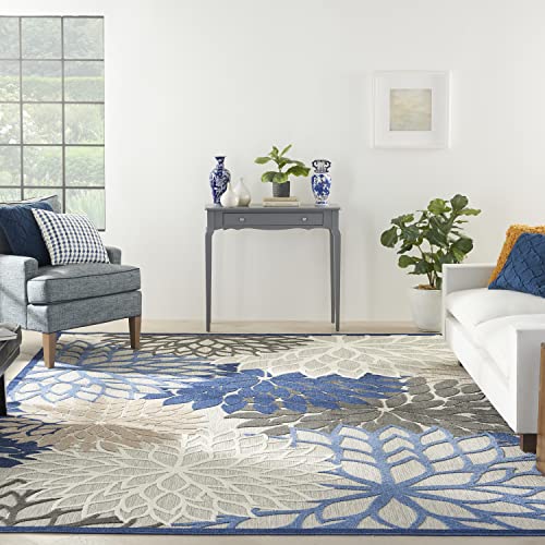 Nourison Aloha Indoor/Outdoor Blue/Multicolor 10' x 14' Area Rug, Tropical, Botanical, Easy Cleaning, Non Shedding, Bed Room, Living Room, Dining Room, Deck, Backyard, Patio (10x14)