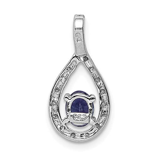 Solid 925 Sterling Silver Tanzanite Blue December Gemstone and Diamond Pendant Charm - 18mm x 9mm (.03 cttw.)