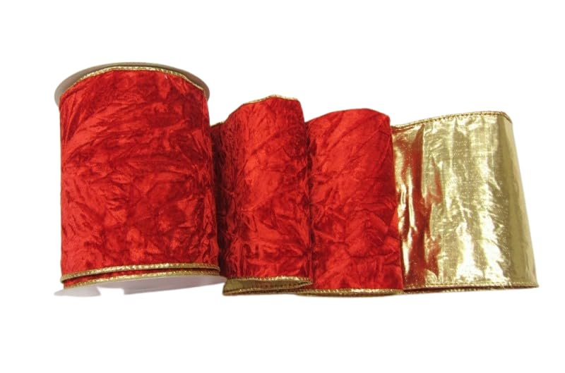 Ribbon Bazaar Wired Goldback Crushed Velvet - Red 3" 10yd