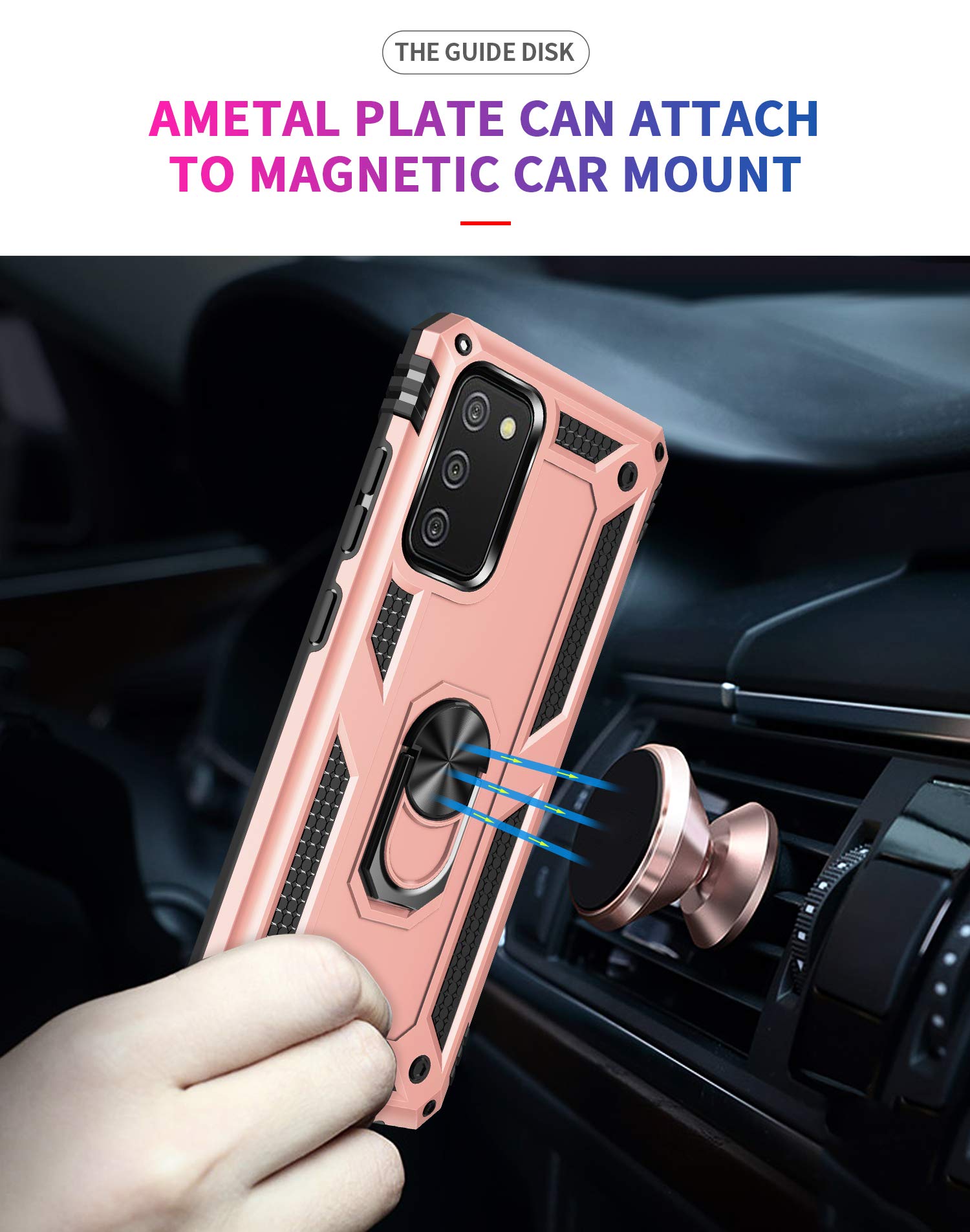 SKTGSLAMY for Galaxy A02S Phone Case,Galaxy A02S Case with Screen Protector,[Military Grade] 16ft. Drop Tested Cover with Magnetic Kickstand Car Mount Protective Case for Samsung A02S, Rose Gold