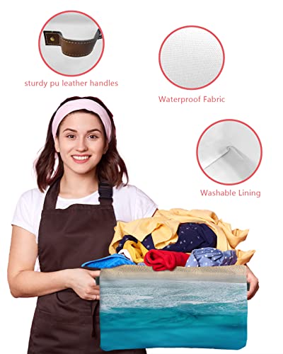 Storage Bin Foldable Storage Basket Summer Beach Waves Blue Gradient,Large Storage Bins with Handles for Organizing,Seawater Ocean Theme Collapsible Storage Cubes Organizer for Shelf 25L