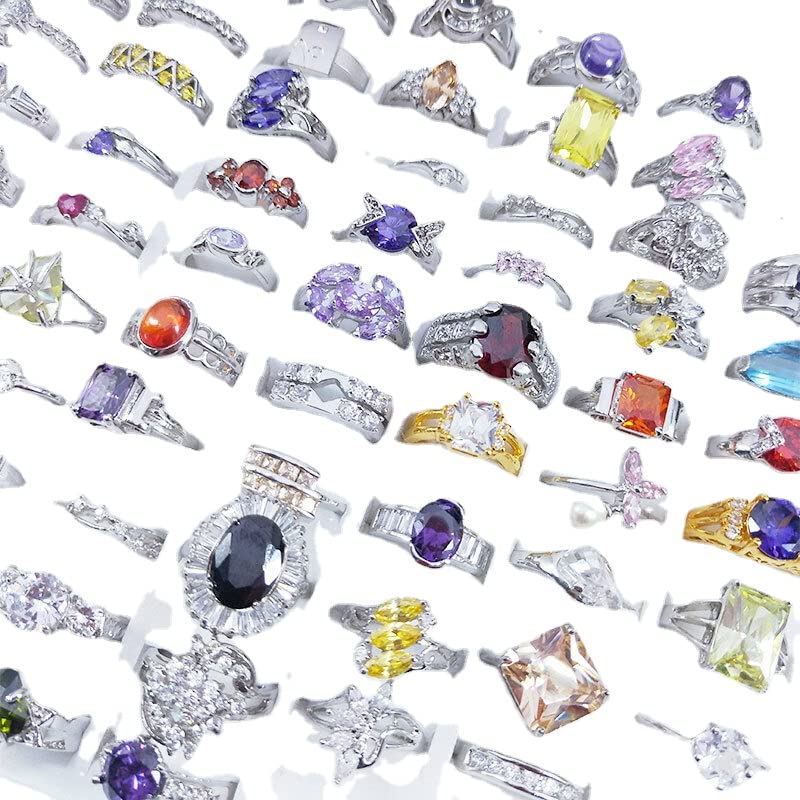 XSWLKJ Wholesale lotsMixed Lots 24pcs Charm Jewelry Clear Rhinestone Ladys Party Rings