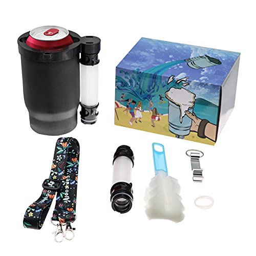 VOMQIDI Portable Can or Bottle Cooler & Cup with Bottle Opener Keychain, 2 Pcs Detachable Expandable Hose to Funnel Your Drink, Cup Lanyard, Built for Party Bar Beer Funnel (Black)