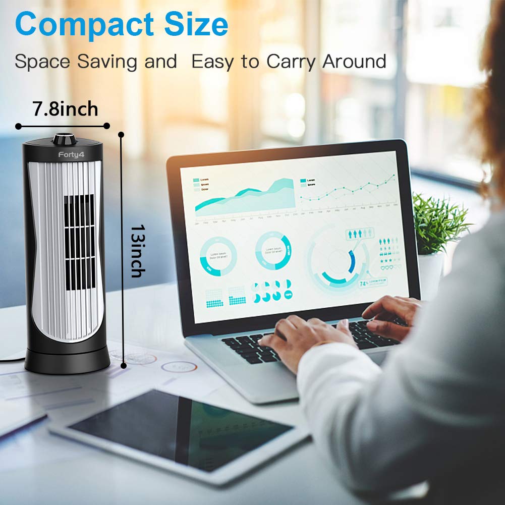 SLENPET Small Tower Fan, Oscillating Quiet Cooling Fan, 13 Inch 2 Speeds, 2 Modes Settings, Portable Rotating Stand Table Fan for Bedroom, Desk, Home and Office