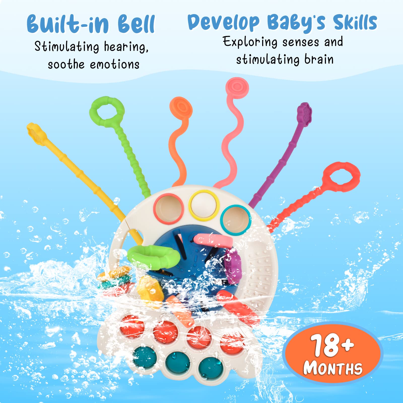 Yrissmiss Baby Sensory Toys Montessori Pull String Toys for Toddlers 1-3, Food Grade TPE Travel Toys for Babies, Activity Developmental Pulling Teething Toy