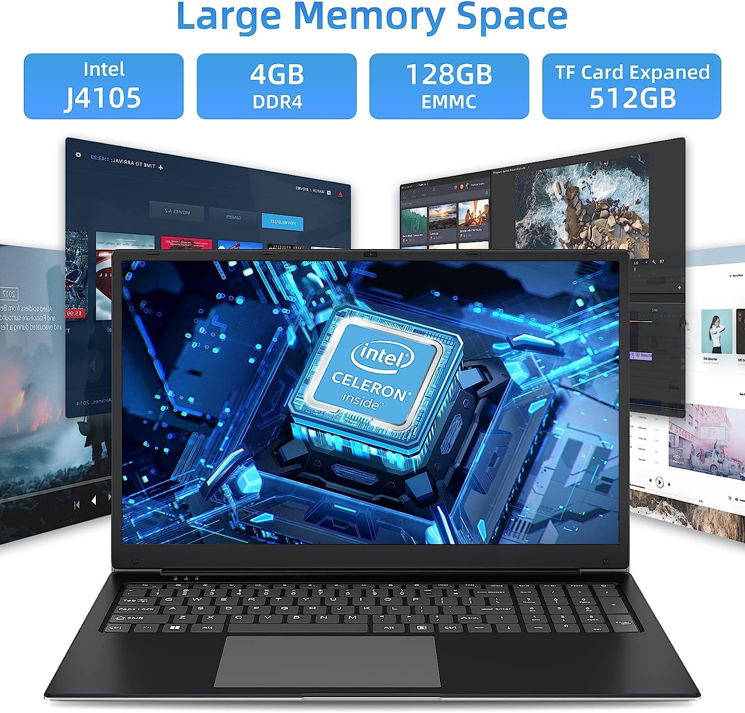 SGIN 17 Inch 1920 * 1080 IPS Laptop, Laptops Computer with 4GB RAM 128GB SSD, Intel Celeron Quad Core Processor, Mini HDMI, Webcam, Dual-Brand WiFi, 512GB Expansion