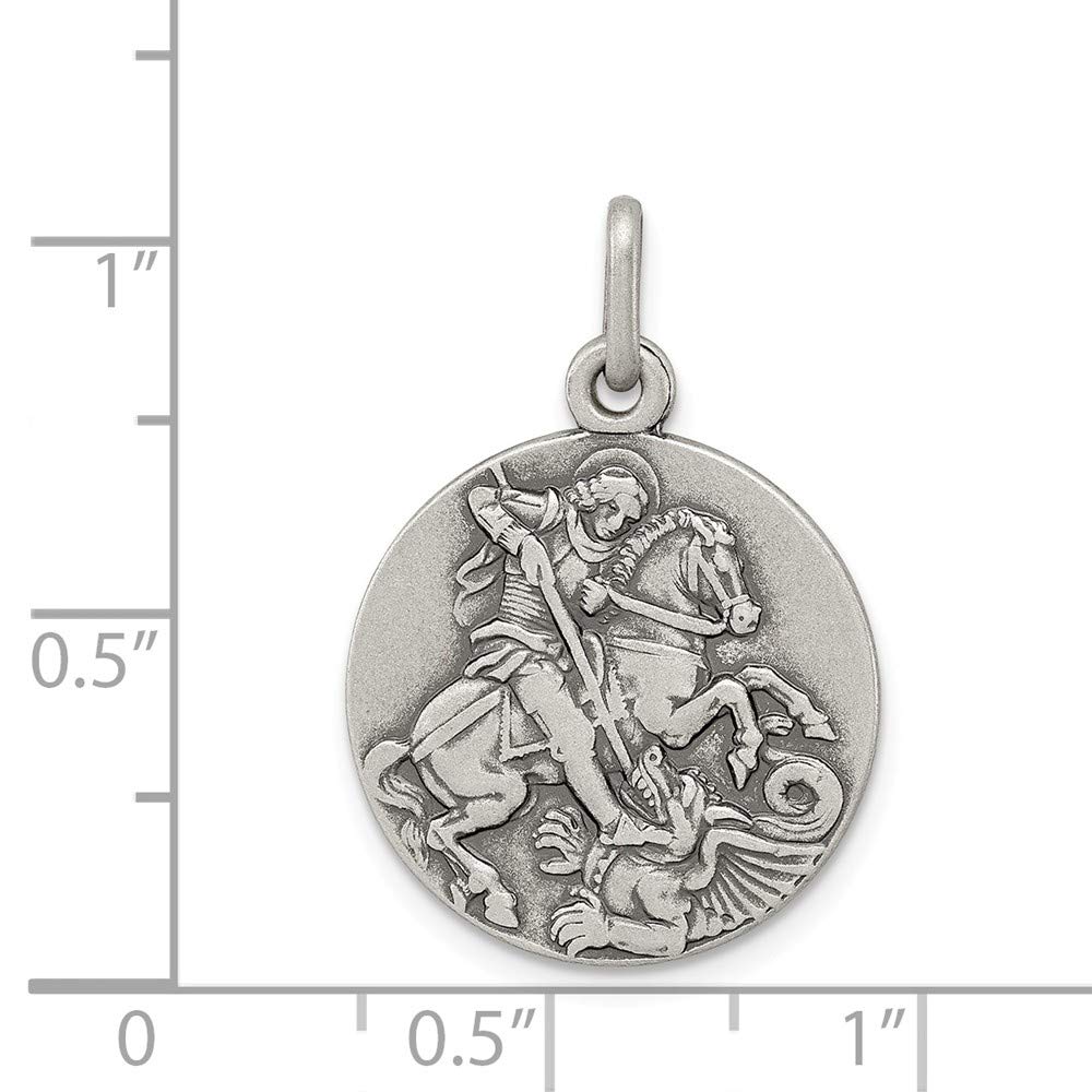 Solid 925 Sterling Silver Vintage Antiqued Catholic Patron Saint George Pendant Charm Medal - 26mm x 20mm
