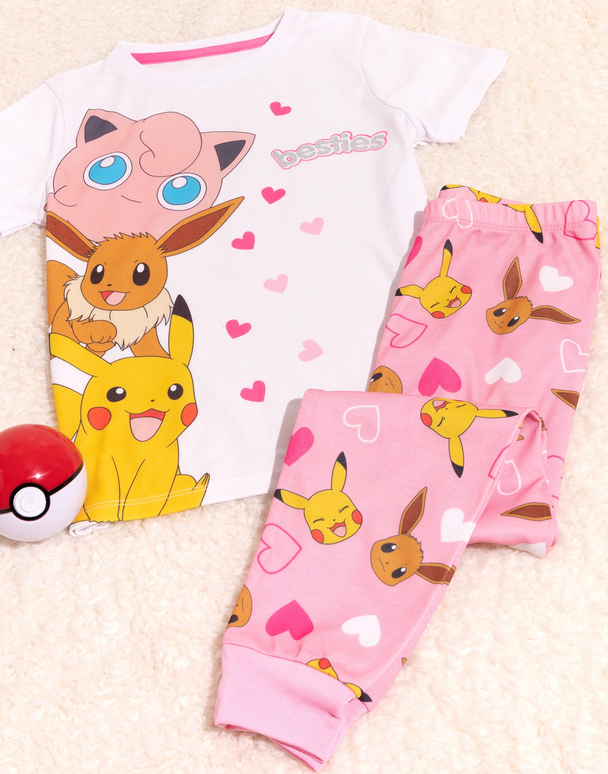 Pokemon Pyjamas Girls Kids Besties Character T-Shirt Trousers Pjs Set 9-10 years White