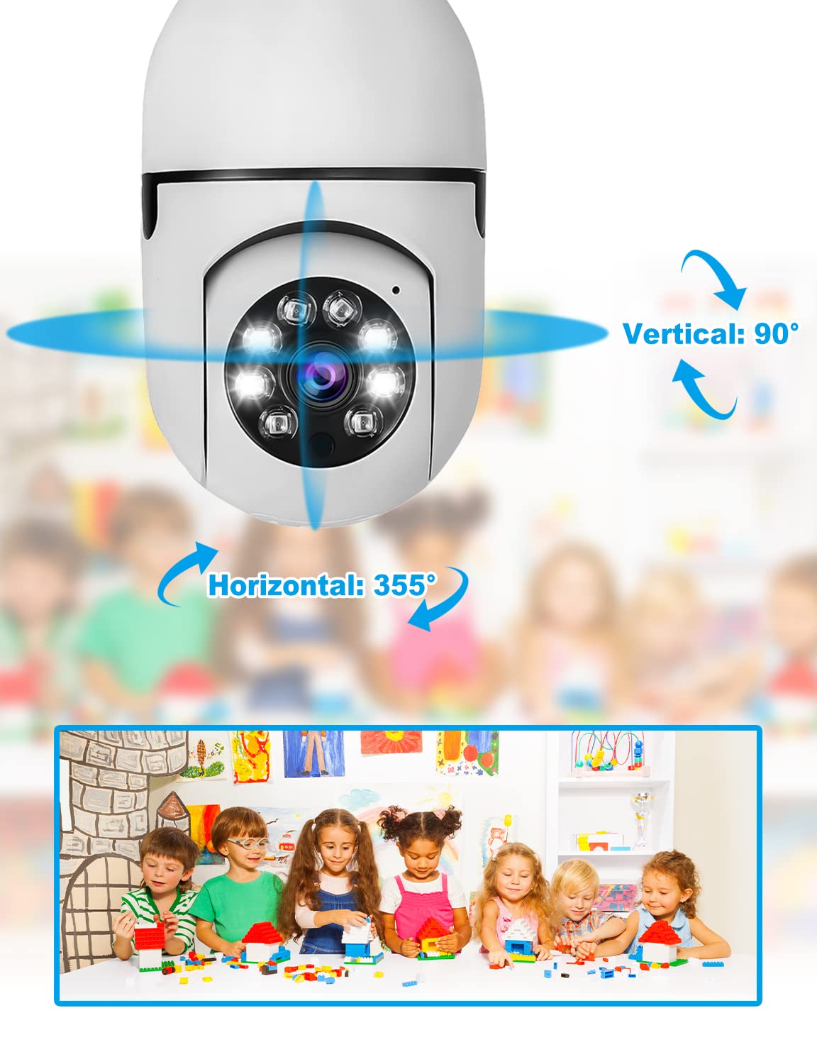 ROXAAN 2PACK E27 Light Bulb Camera 1080P WiFi Security Camera (2.4G Only) 360 Degree Panoramic IP Camera Wireless Home Surveillance Cam with Night Vision, 2-Way Audio, Motion Detection Alarm