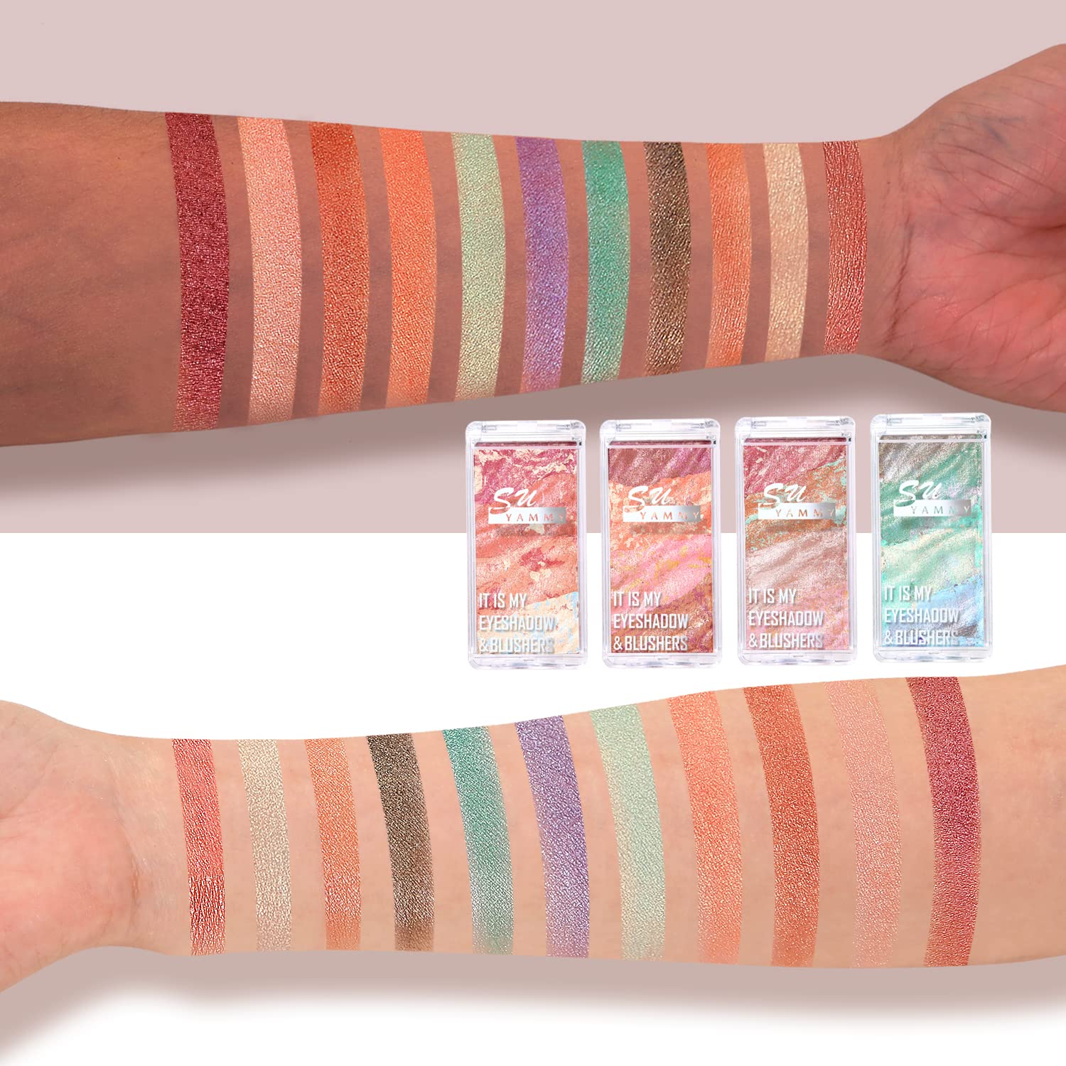 SU YAMMY Wet & Dry Baked Eyeshadow Palette - Talc Free and Ultra-Lightweight Metallic Eyeshadow & Blushers & Highlighter Pallet, Long Lasting with No Creasing (4 Pack 1#, 2#, 3#, 4#)