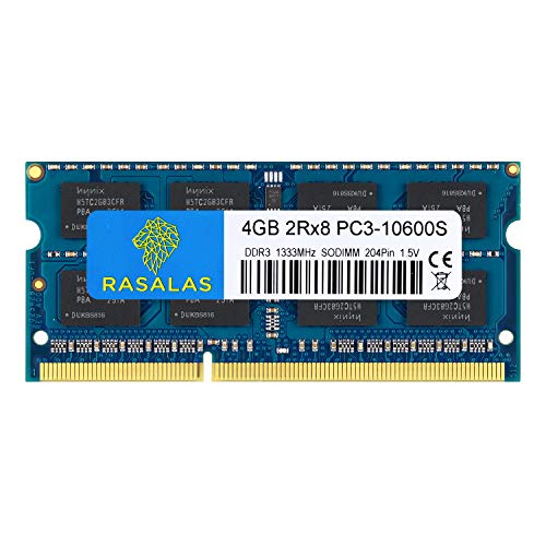 Rasalas 4GB DDR3 1333MHz SODIMM PC3-10600 10600s 204Pin Non-ECC Unbuffered SDRAM Memoria Notebook Laptop RAM Memory Upgrade Module CL9 4 GB Single