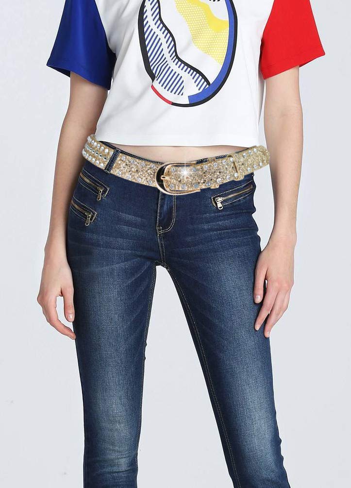 Sequin Belts for Women Rhinestone Jeweled Belts Black Silver Gold