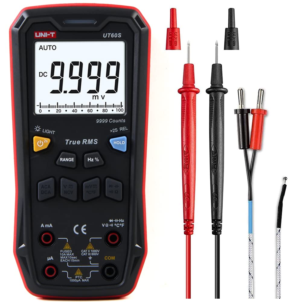 UNI-T Digital Multimeter UT60S, True RMS, NCV Measures Voltage Current Resistance Capacitance Frequency Duty Cycle, Tests Diodes Transistors Data Hold Auto Range