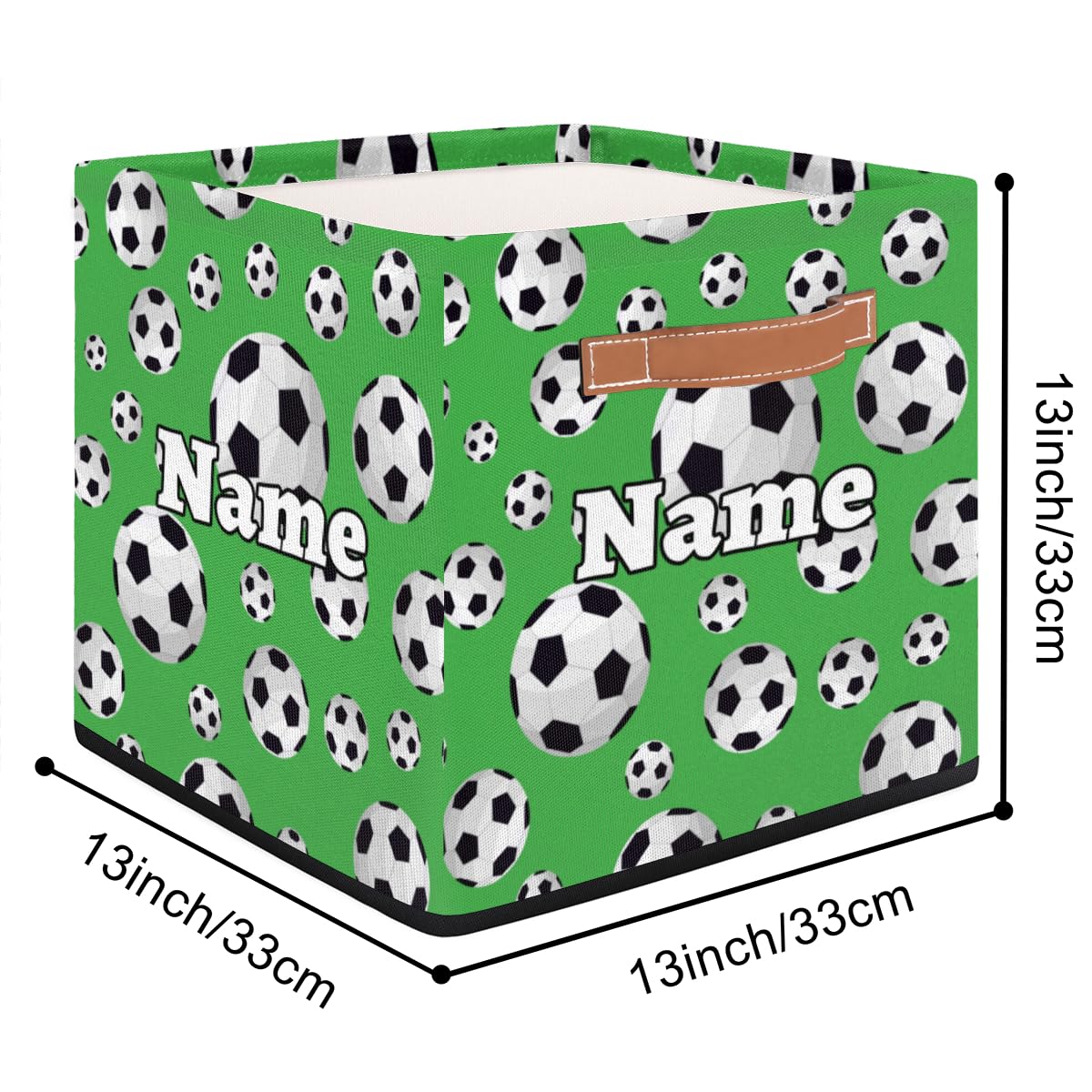 Sport Football Soccer Customs Cube Storage Bins with Name, Soccer Ball Personalized Storage Baskets for Organizing Toys, Shelves, Closet, Fabric Storage Boxes with Handles