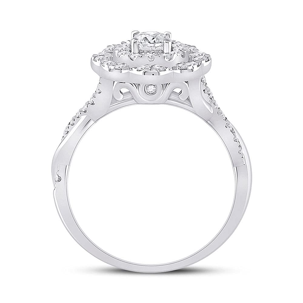The Diamond Deal 14kt White Gold Round Diamond Halo Bridal Wedding Engagement Ring 7/8 Cttw