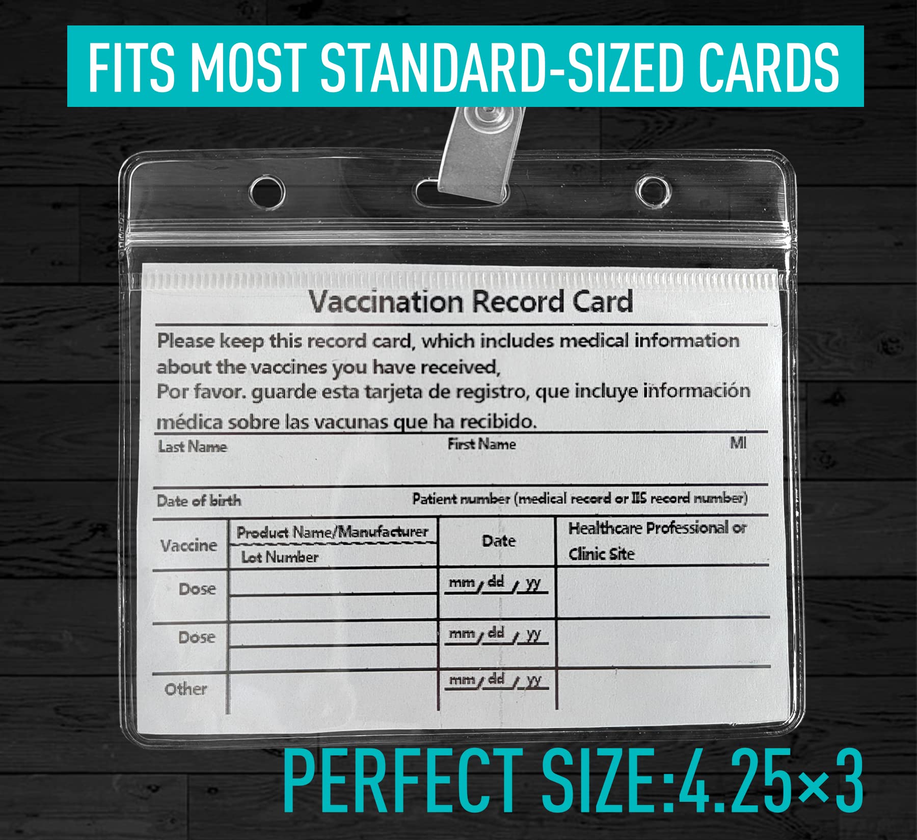 SUIXINFARO Waterproof Vaccination Card Protector, 10 Pack Plastic ID Holder for Card, Clear Sleeves with Hole Slots Lanyards, Vax Document Holders Resealable Zip, PVC - 4.25''x3'', Transparent