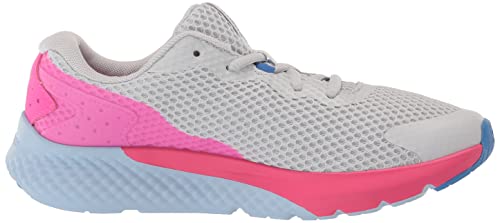 Under Armour Girls Charged Rogue 3 Running Shoe, Halo Gray (101)/Electro Pink, 4 Big Kid