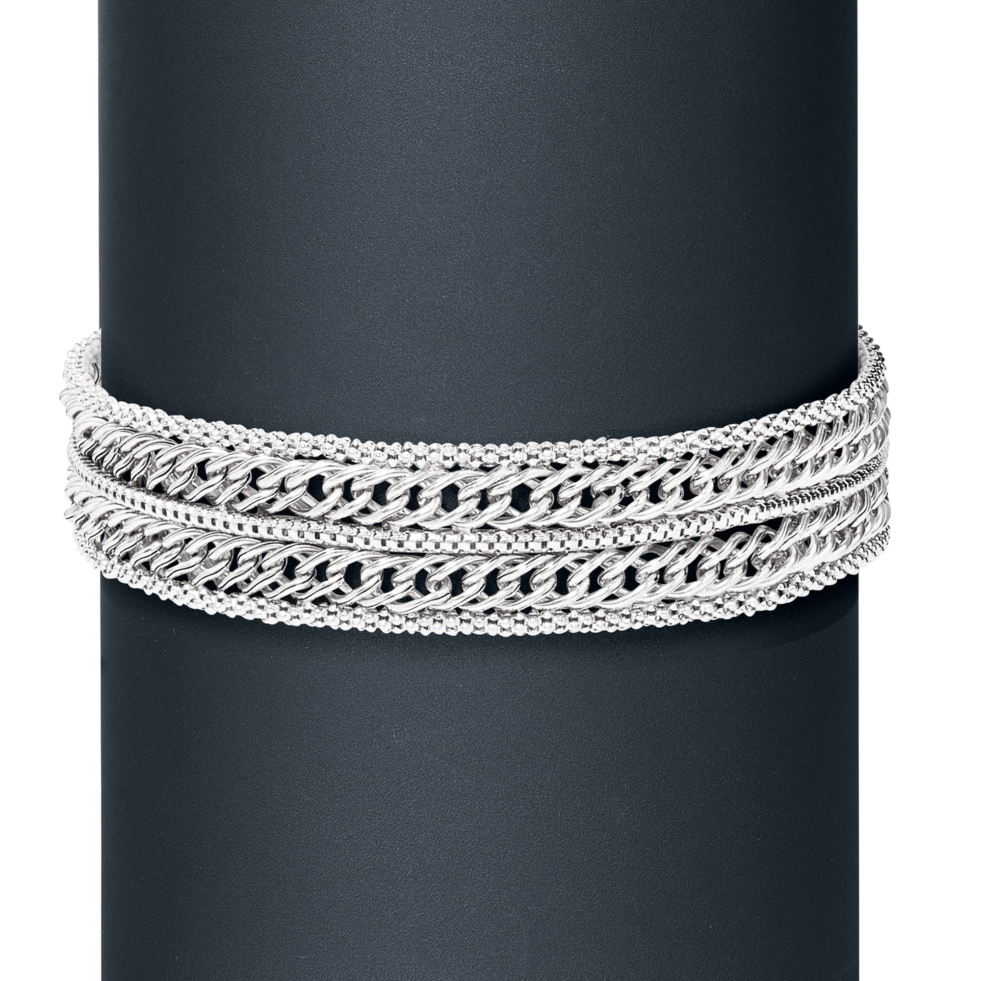 Ross-Simons Italian Sterling Silver Popcorn-Chain and Curb-Link Bracelet. 7 inches