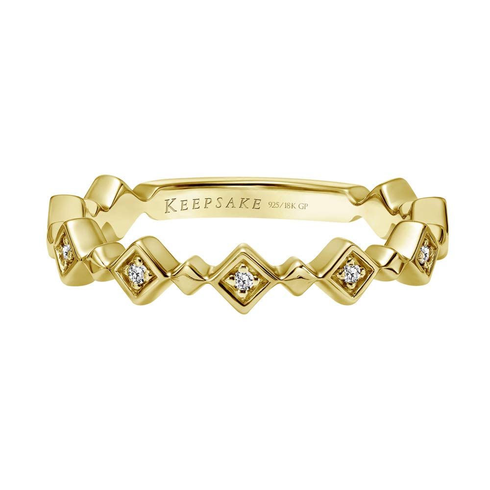 Stackable Ring for Women with Diamond Accented Alternating Diamond Shapes 18k Yellow Gold Vermeil 1/20ct (I-J Color, I3 Clarity), Size 9, by Keepsake