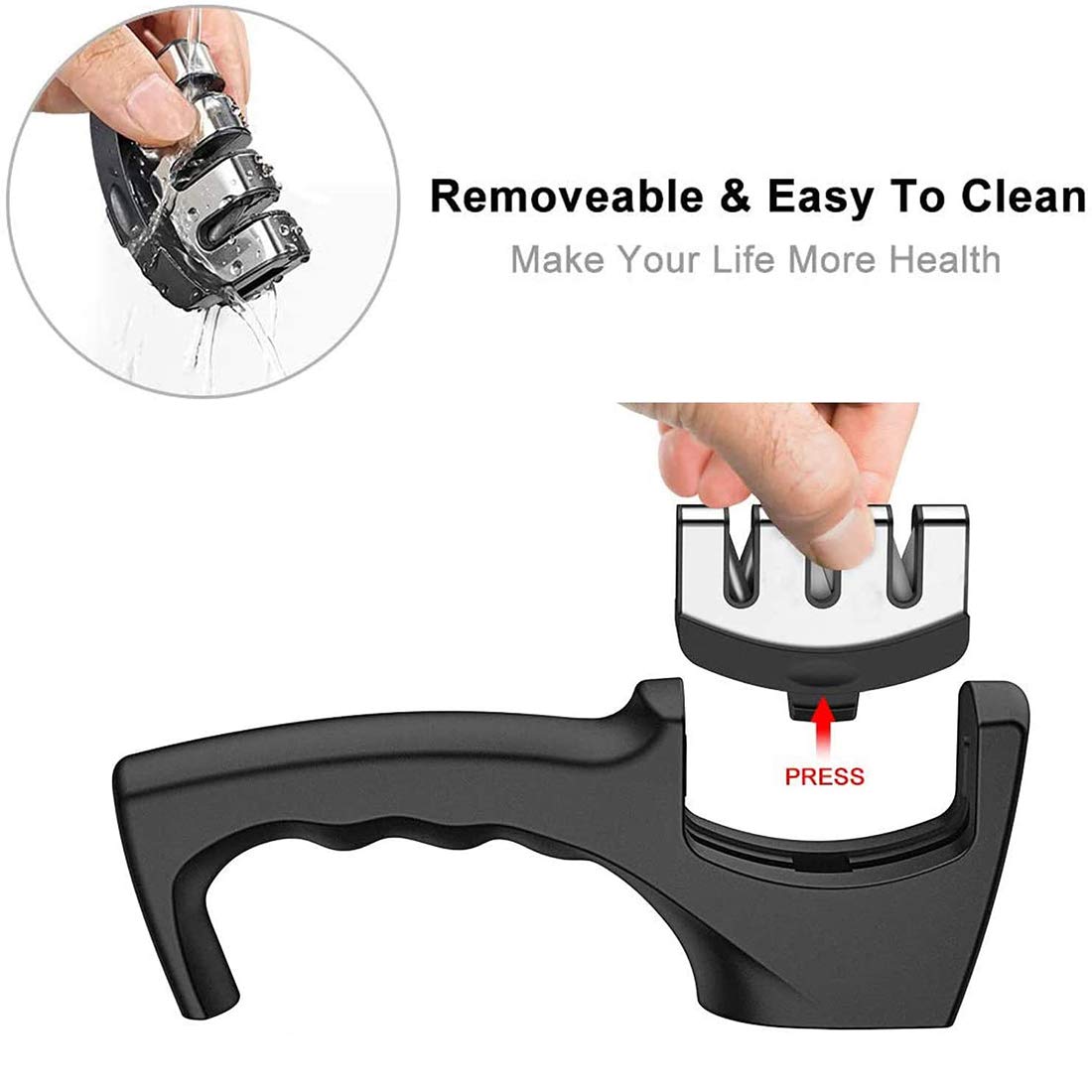 Sharp Knife Sharpener - Professional 3 Stage Manual Sharpener for Sharpening Kitchen Knives - Cerami