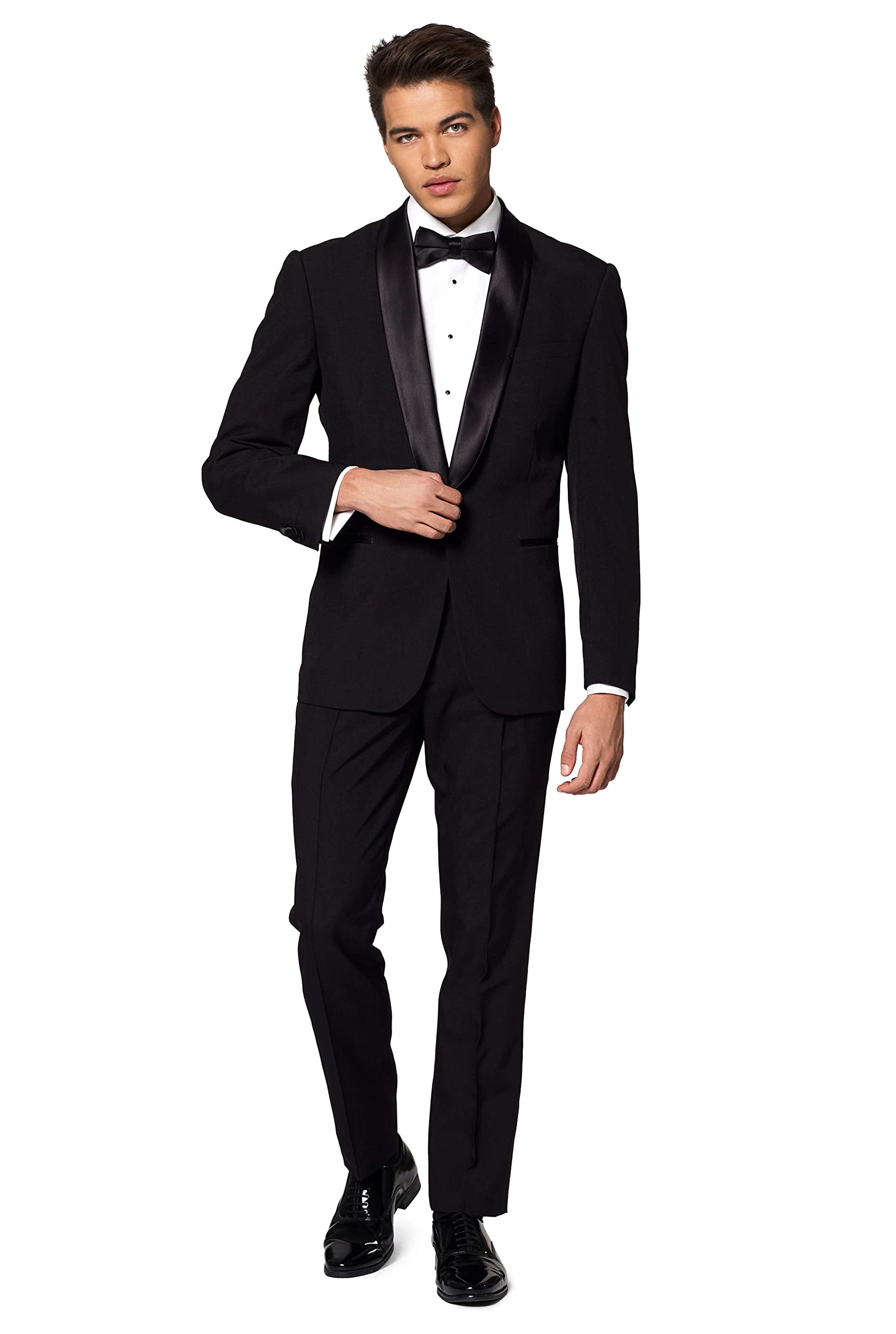 Opposuits Men's Formal Outfit - Premium Tuxedo Suit - Slim Fit - Black - includes Blazer, Pants and Bow Tie