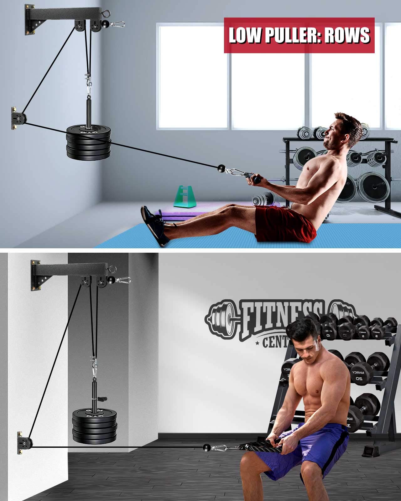 Weight Cable Pulley System Gym, DIY Home Gym Fitness Pulley Cable Machine Attachment System, Upgrade Lat Pull Down Cable Pully Attachments for Biceps Curl, Tricep, Back, Forearm, Shoulder Workouts