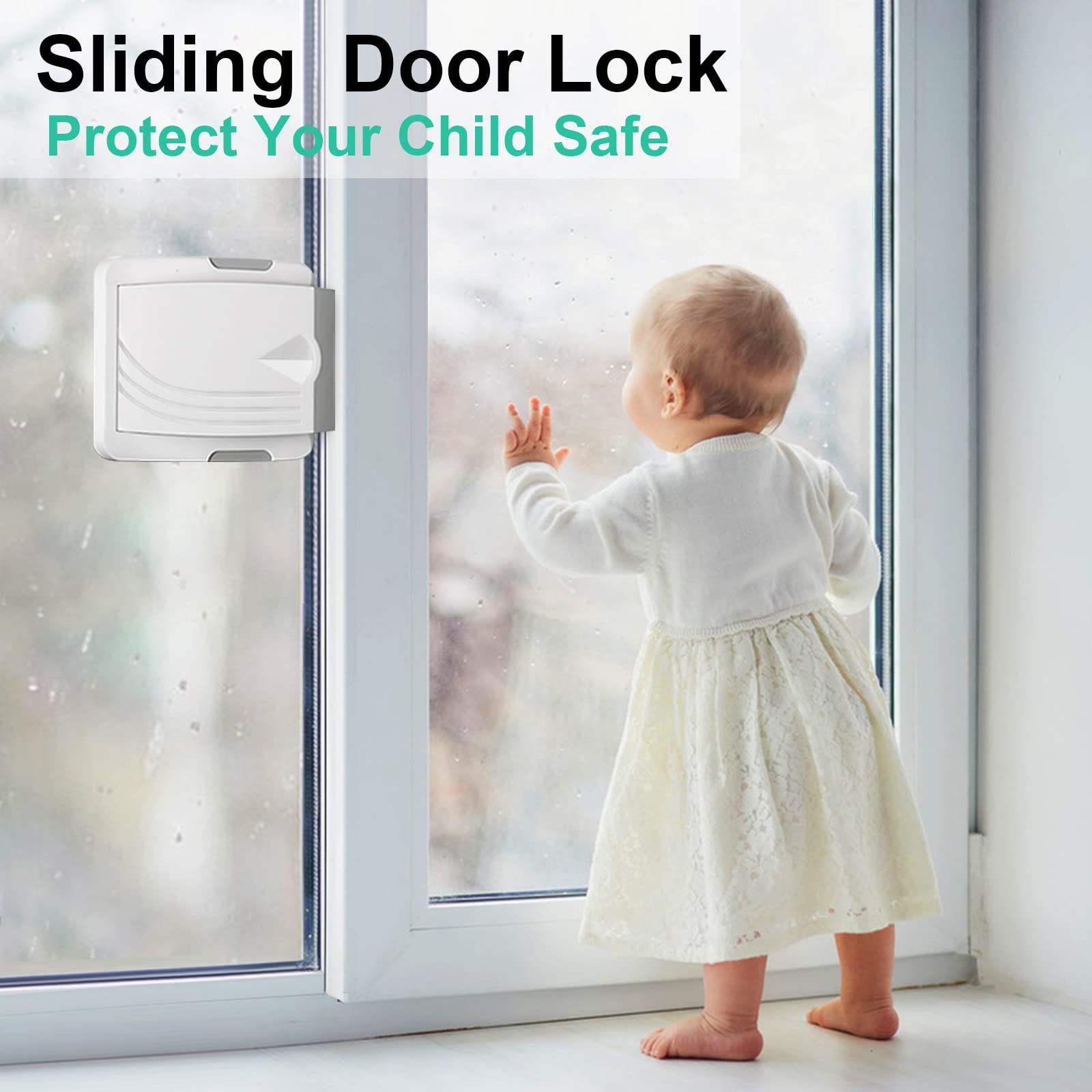 Sliding Door Lock, 2 Pack Child Safety Sliding Glass Door Lock for Sliding Glass Doors, Sliding Windows, Sliding Closet, etc. Easy to Installation Provides More Security for Your Baby and Pets