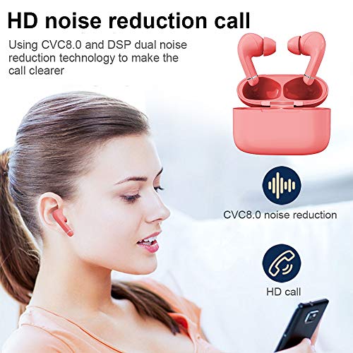 SLuB Wireless Earbuds,Noise Cancelling Bluetooth 5.1 Deep Bass Earbuds,30H Playtime,IPX6 Waterproof Earphones,in-Ear Headphones with Mic,Touch Control and USB Charging Case for iPhone Android Pink